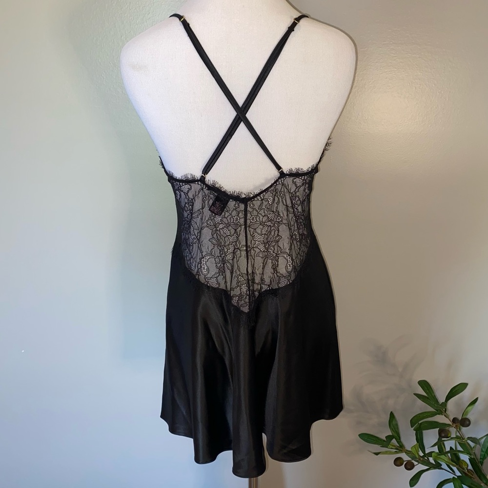 Vs Sheer Eyelash Lace Satin Slip Nighty - Gem